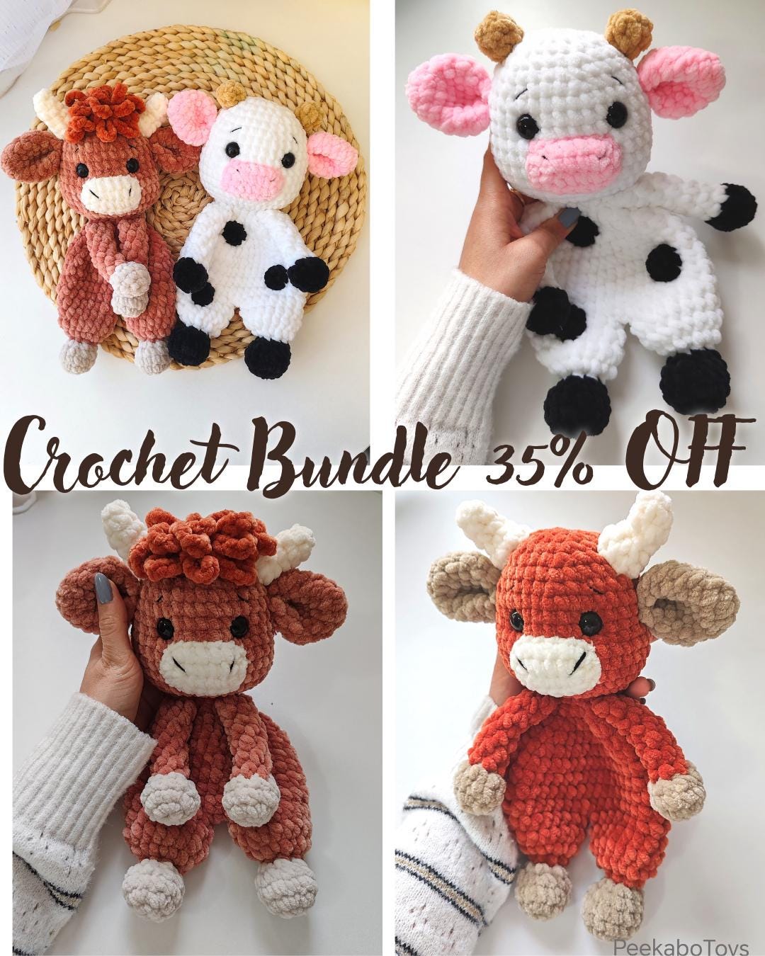 Bundle 3 Crochet Patterns/cow Snuggler/bull Snuggler/highland Cow ...