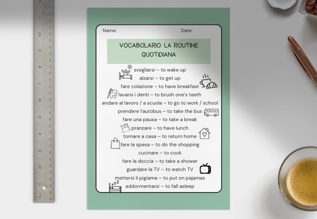 Italian A2 Worksheets – Daily Routine – Vocabulary + Exercises – PDF ...