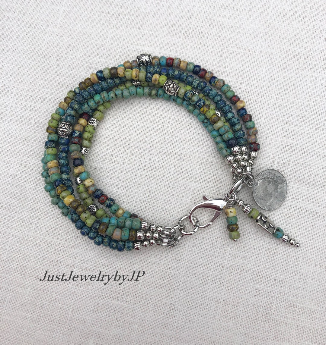 Bohemian Five Strand Picasso Seed Bead Bracelet - Etsy