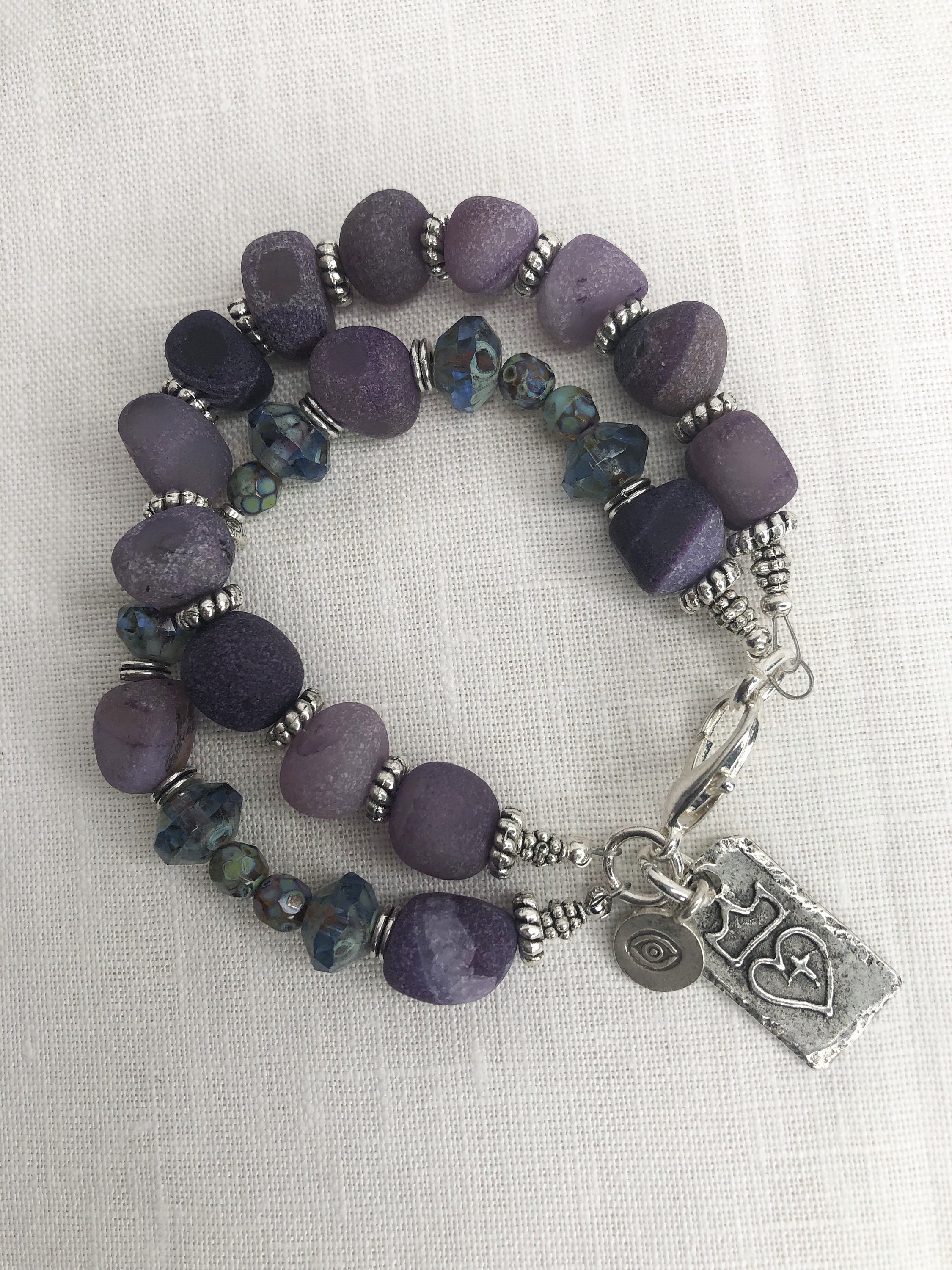 Purple Agate Bracelet / Two Strand Bracelet / Hill Tribe - Etsy