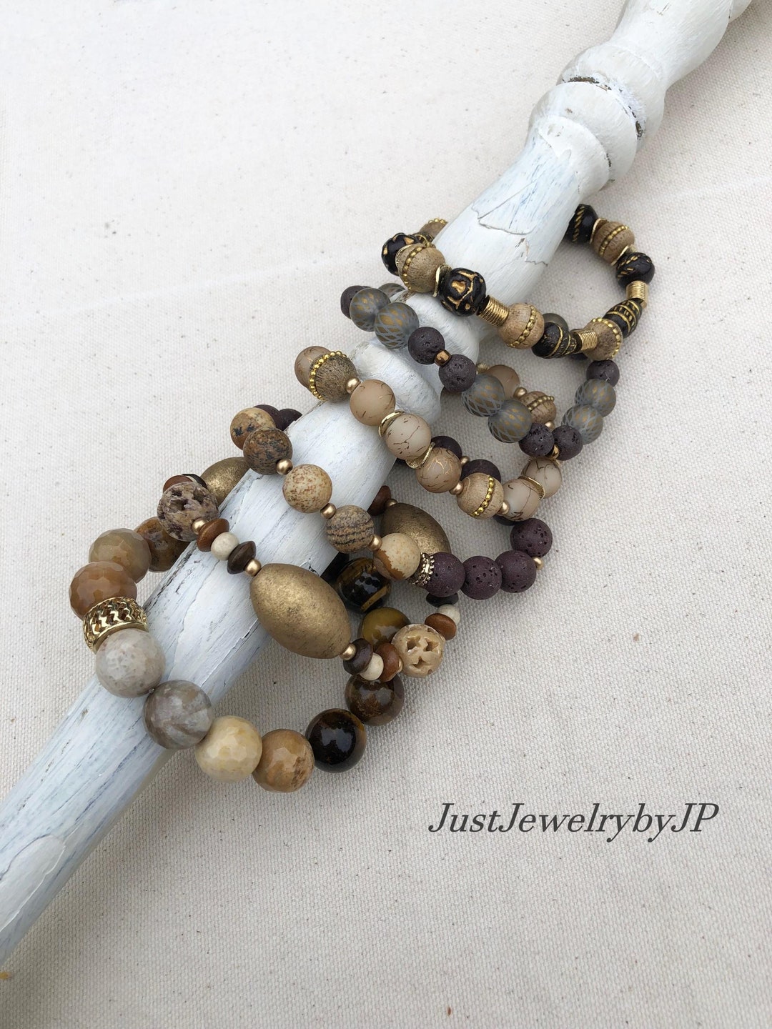 Stretch Stackable Beaded Bracelets, Multilayered Earth Tone Bracelets ...