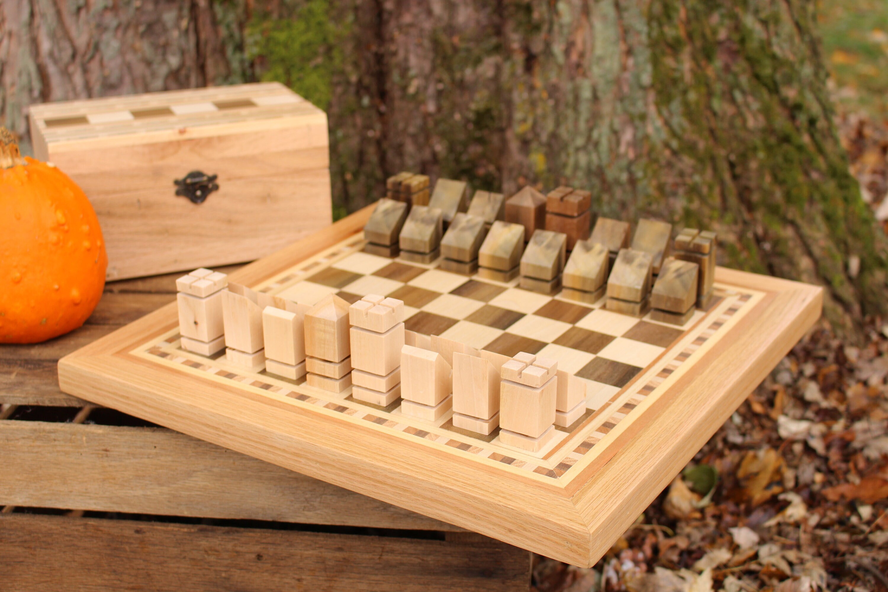 Handmade Wooden Chess Set With Inlay Board and Piece Box - Etsy