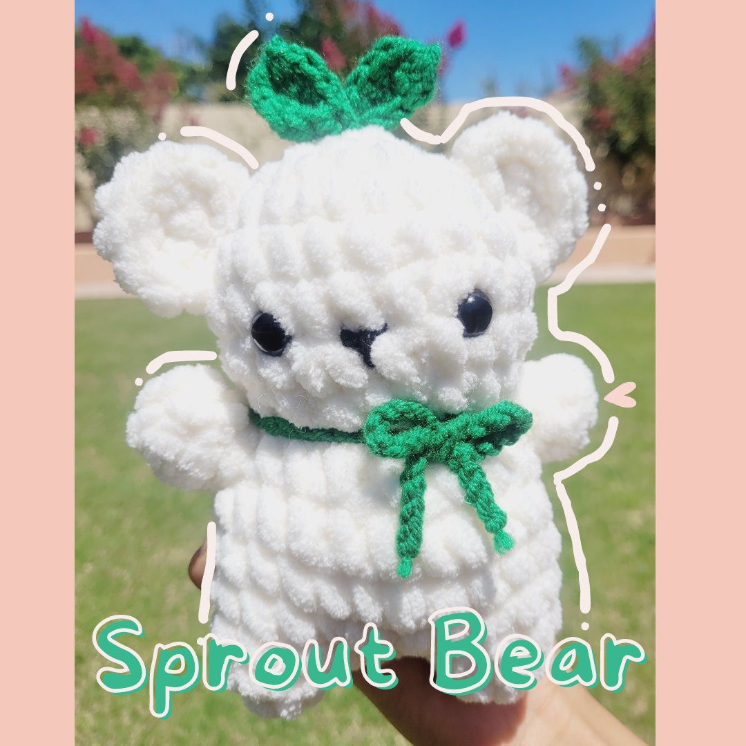 Crochet Sprout Bear Plushie | Cute Kawaii Stuffed Animal | Amigurumi ...