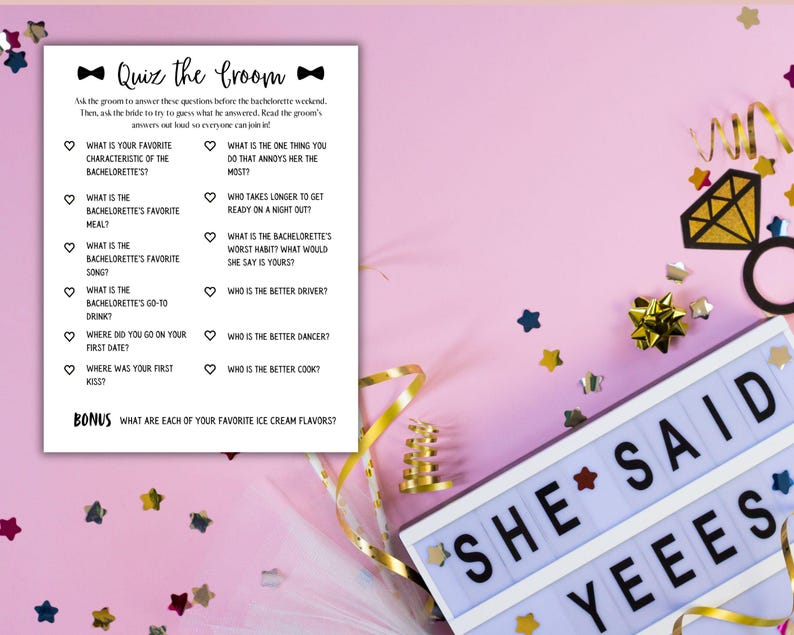 Bachelorette Party Game | Quiz the Groom | Funny Printable Bridesmaid ...