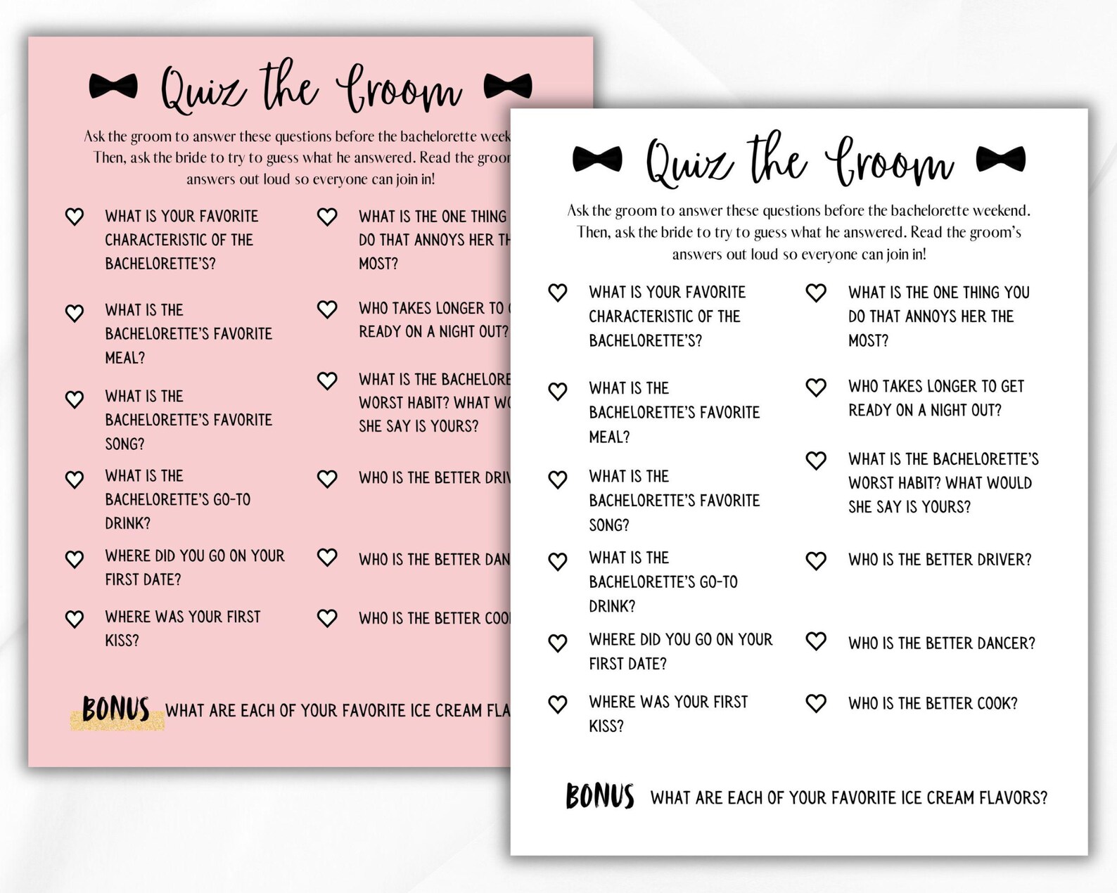 Bachelorette Party Game | Quiz the Groom | Funny Printable Bridesmaid ...