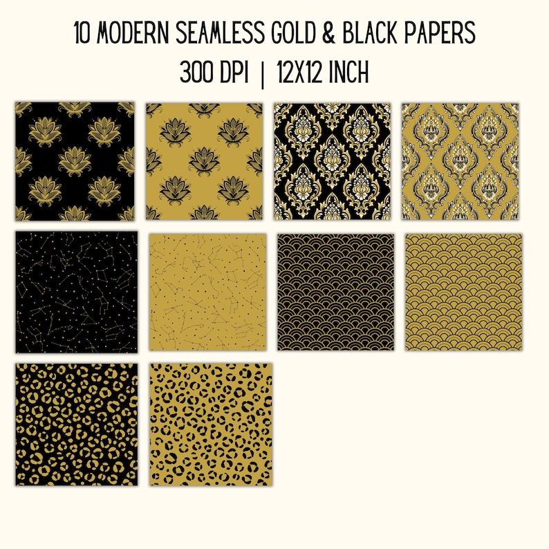 Black Gold Digital Paper Bundle | Seamless Elegant Scrapbook Inverse ...
