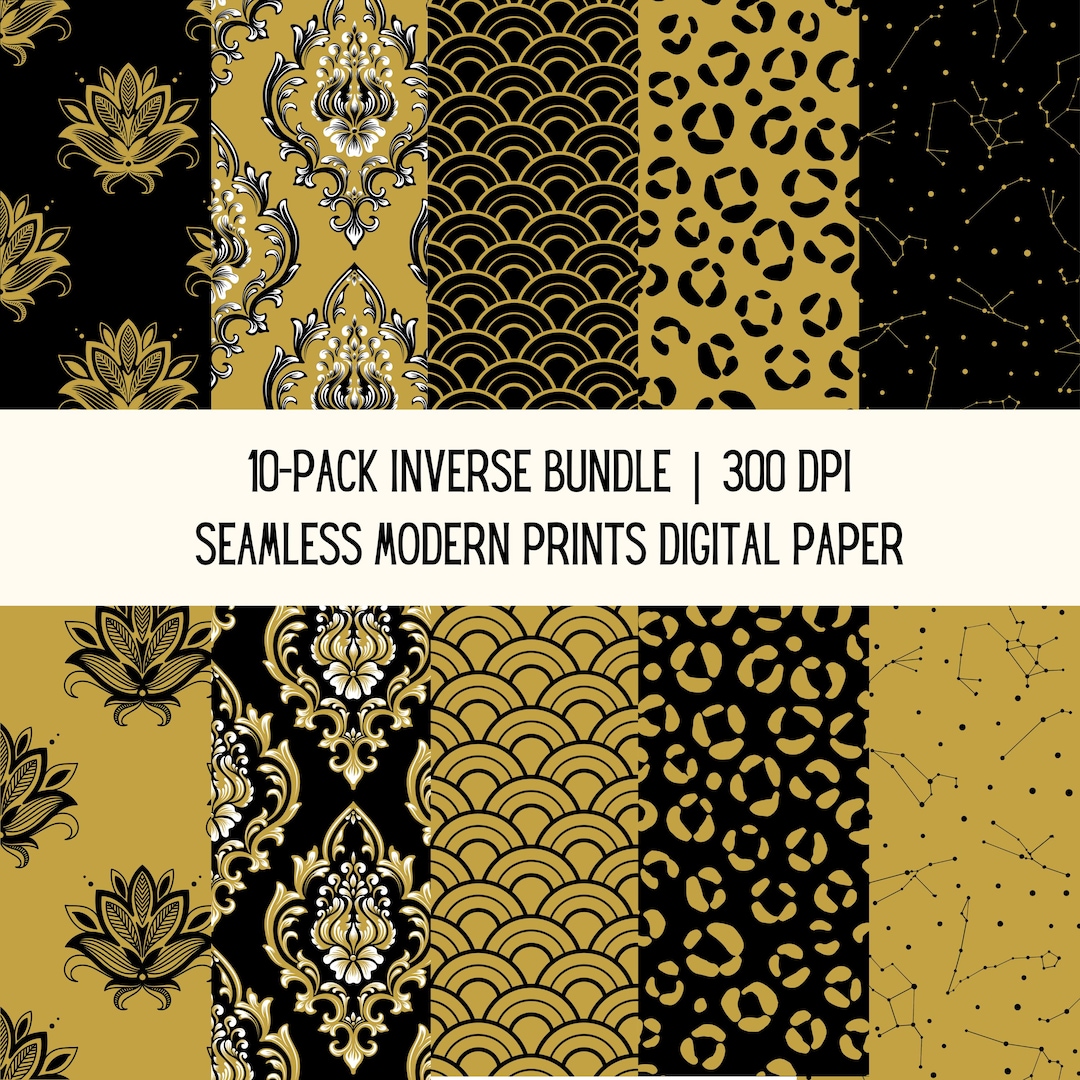 Black Gold Digital Paper Bundle | Seamless Elegant Scrapbook Inverse ...