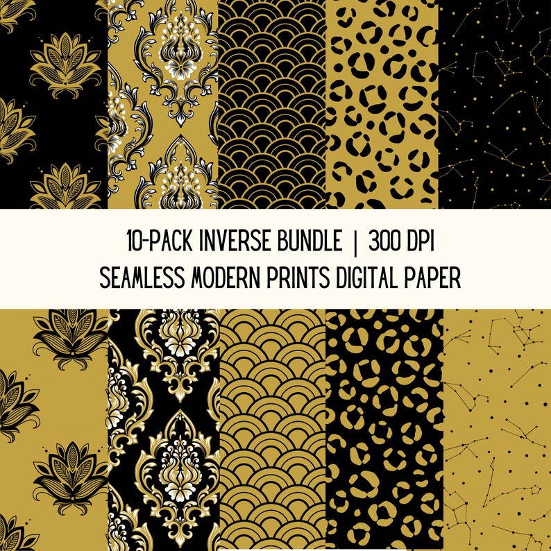 Black Gold Digital Paper Bundle | Seamless Elegant Scrapbook Inverse ...