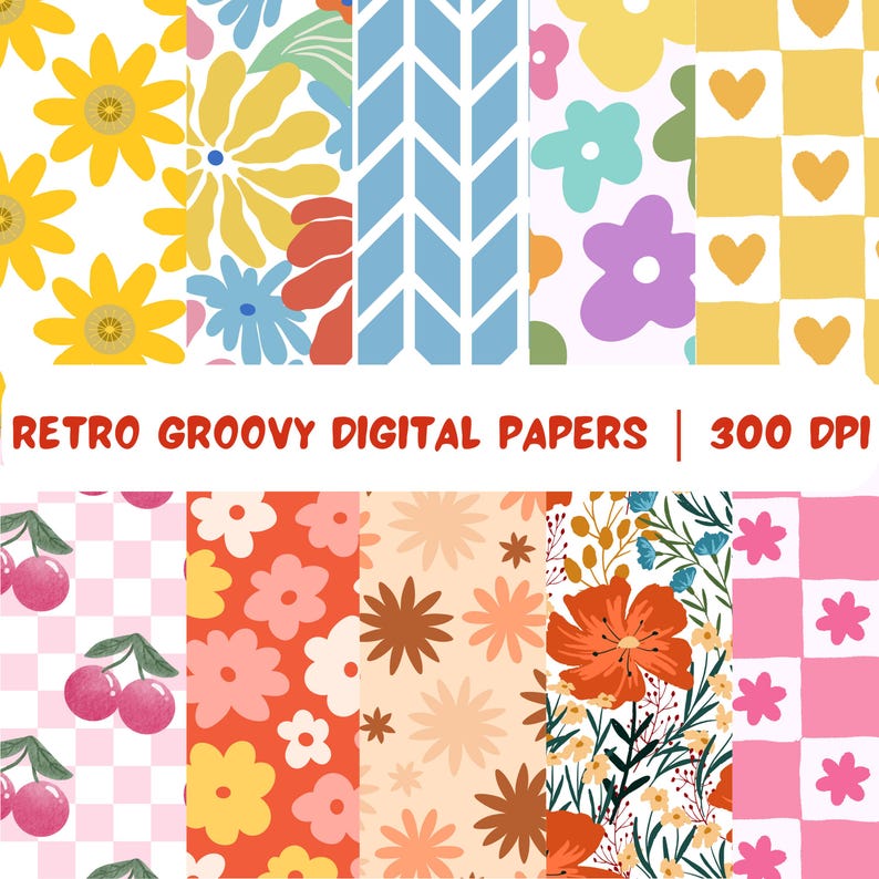 Retro Groovy Funky Seamless Digital Paper Patterns 12x12 Inch 300 DPI ...