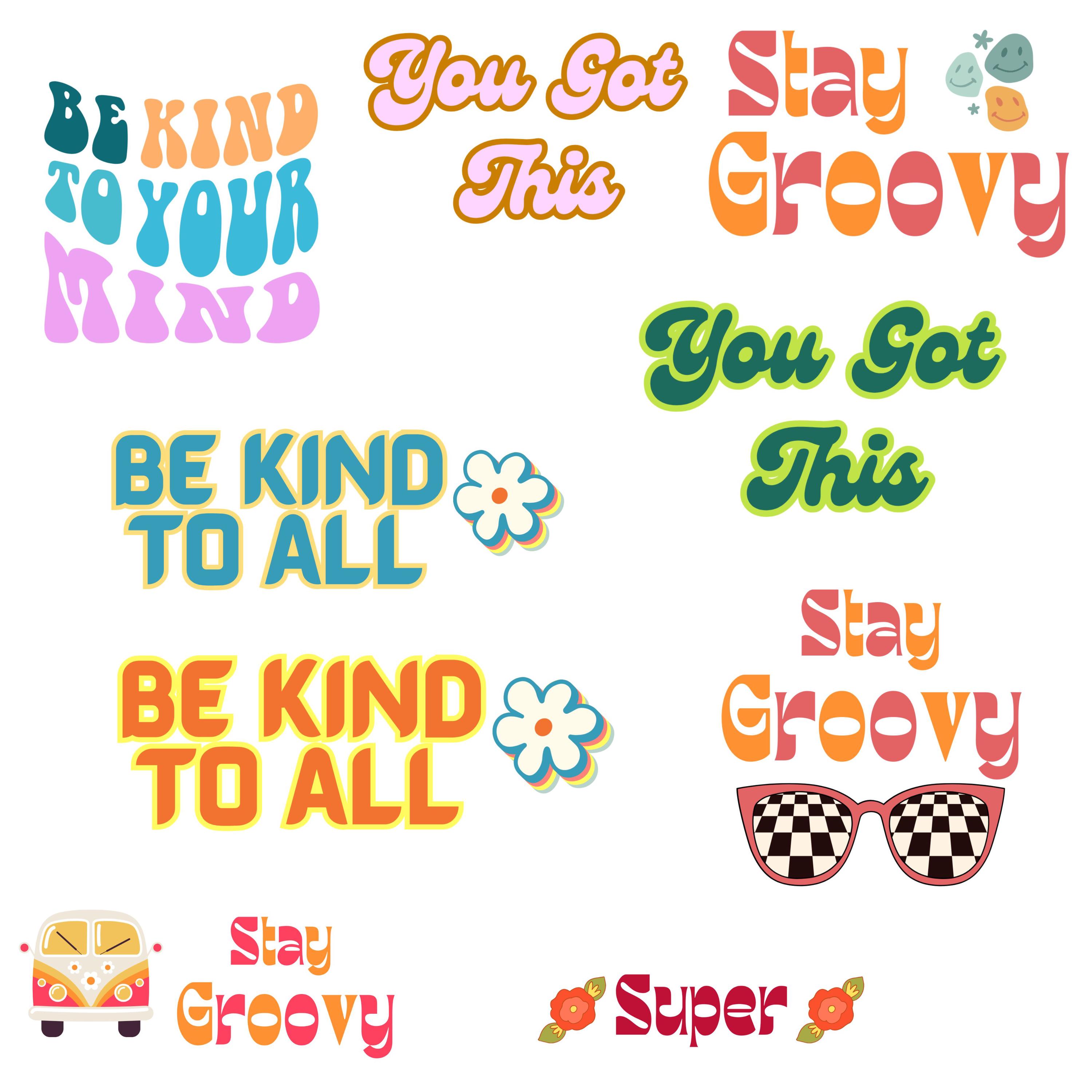 70s Retro Clip Art Bundle: Groovy Stickers, PNG SVG JPG (digital ...