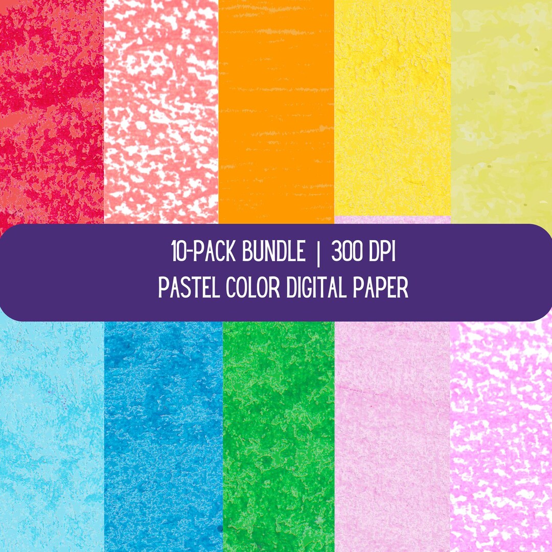 Rainbow Pastel Digital Paper Bundle Tile, Crayons, Scrapbooking 10 High ...