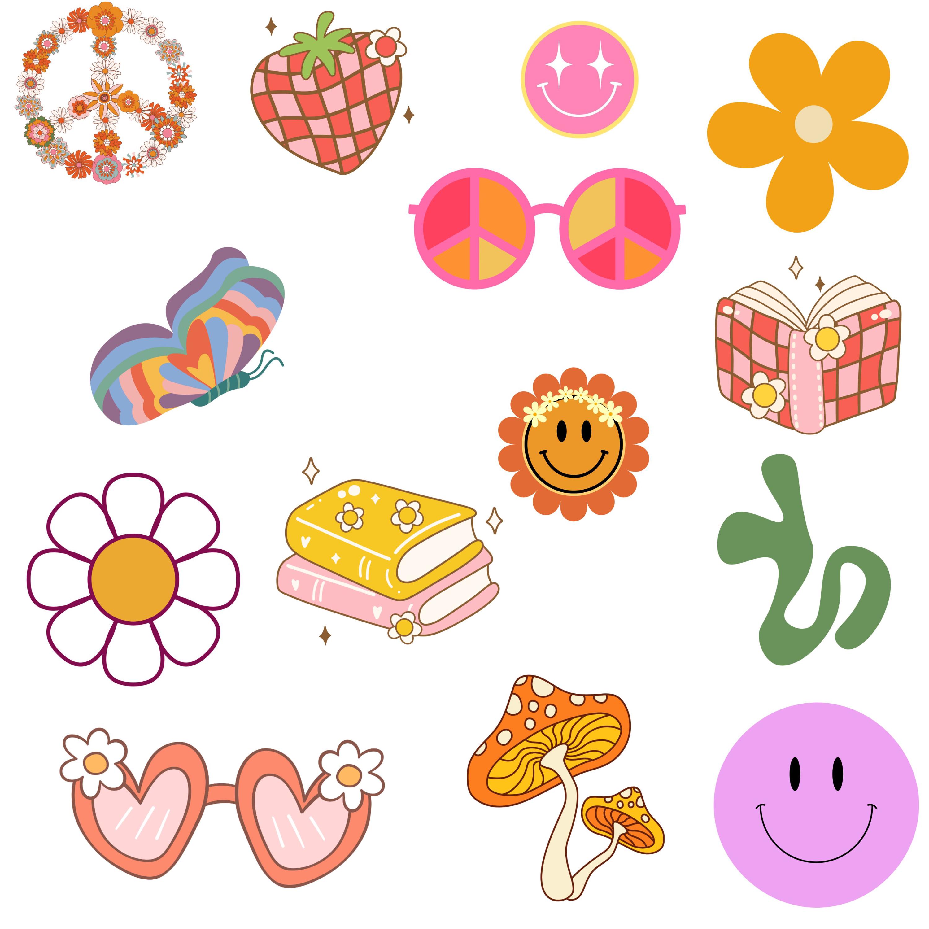 70s Retro Clip Art Bundle: Groovy Stickers, PNG SVG JPG (digital ...