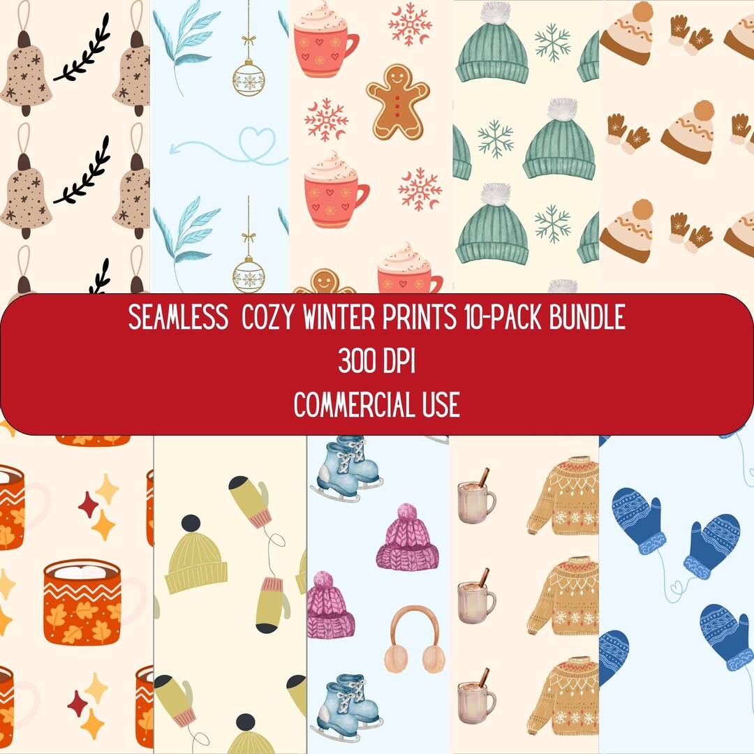 Cozy Winter Snow Digital Paper 10-pack Bundle | Seamless Cozy Holiday ...