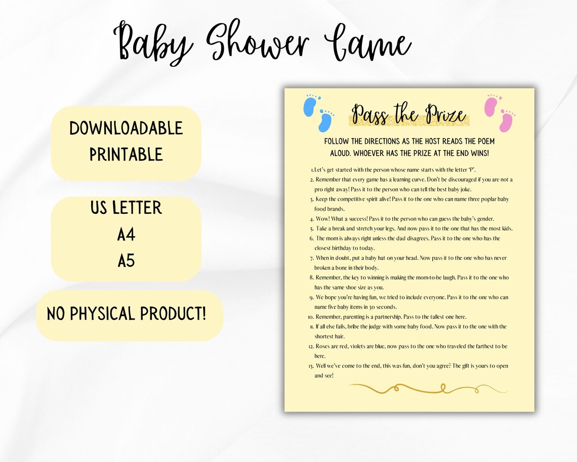 Baby Shower Party Game | Pass the Prize | Printable Baby Shower Games ...