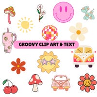 Retro Groovy Clipart | 80 Retro Hippie Graphics | Vintage Retro ...
