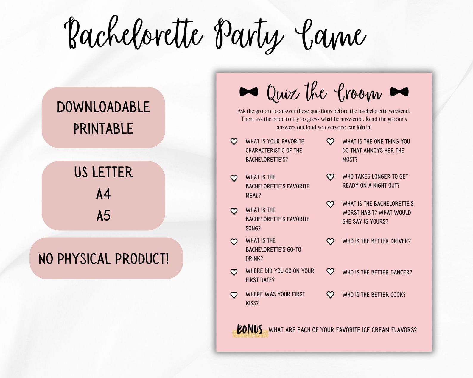 Bachelorette Party Game | Quiz the Groom | Funny Printable Bridesmaid ...