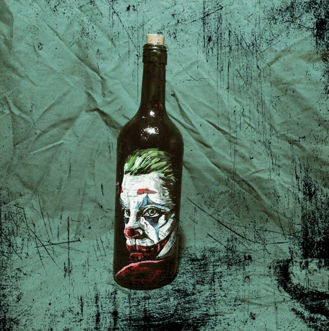 Hand-painted Joker Bottle, LED Light Decor, Unique Art, Battery ...