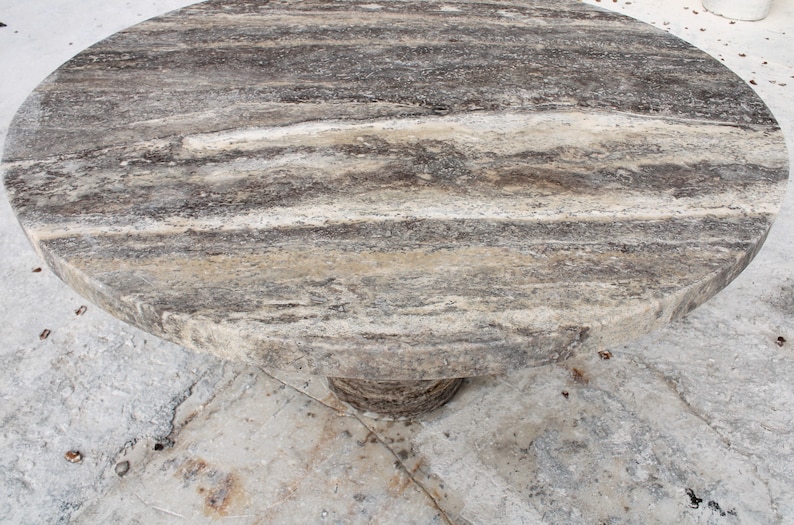 Silver Travertine Circular Table: Large Round Stone Pedestal - Etsy