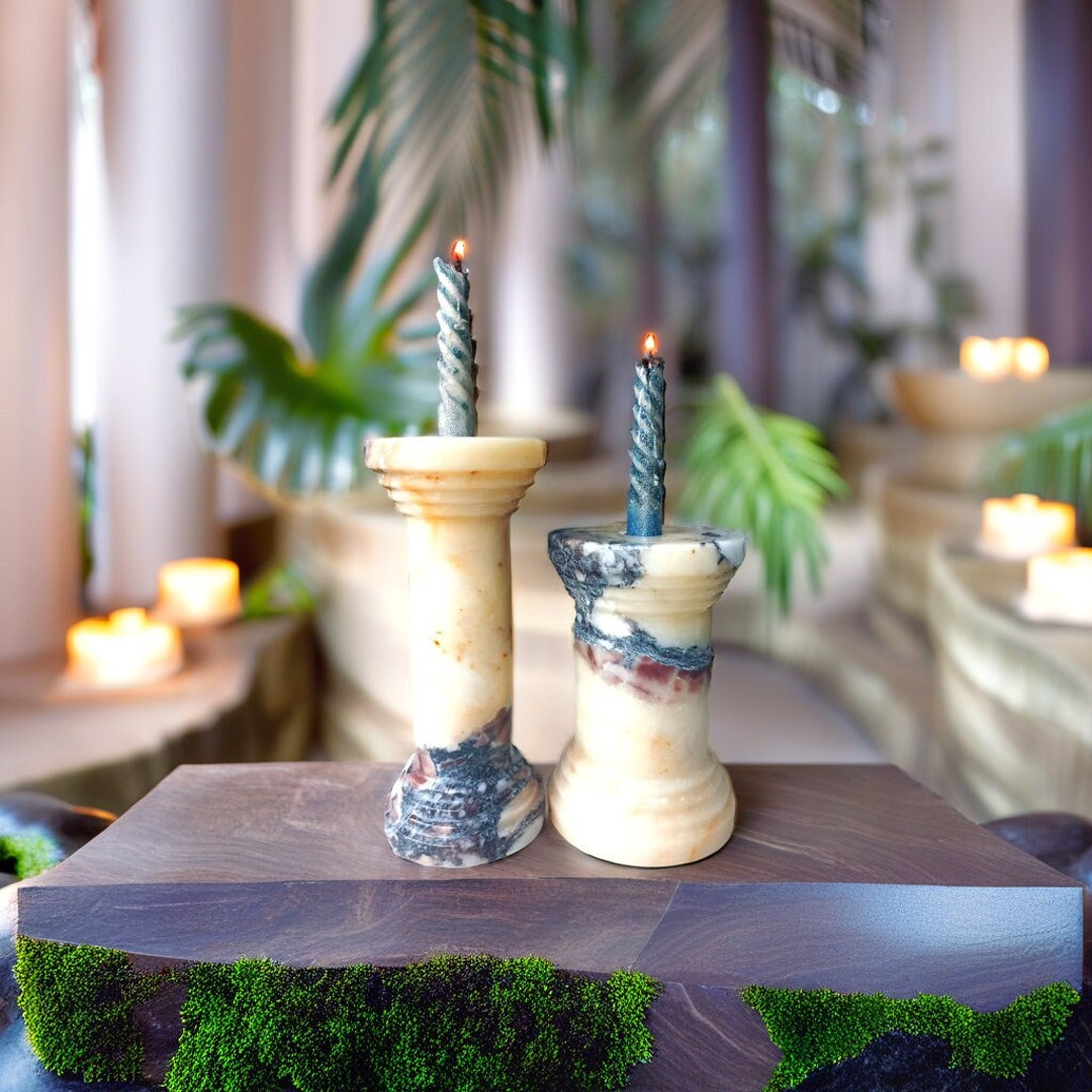 Natural Marble Candlestick Holders, a Set of 2, Columnar Candle Holders ...