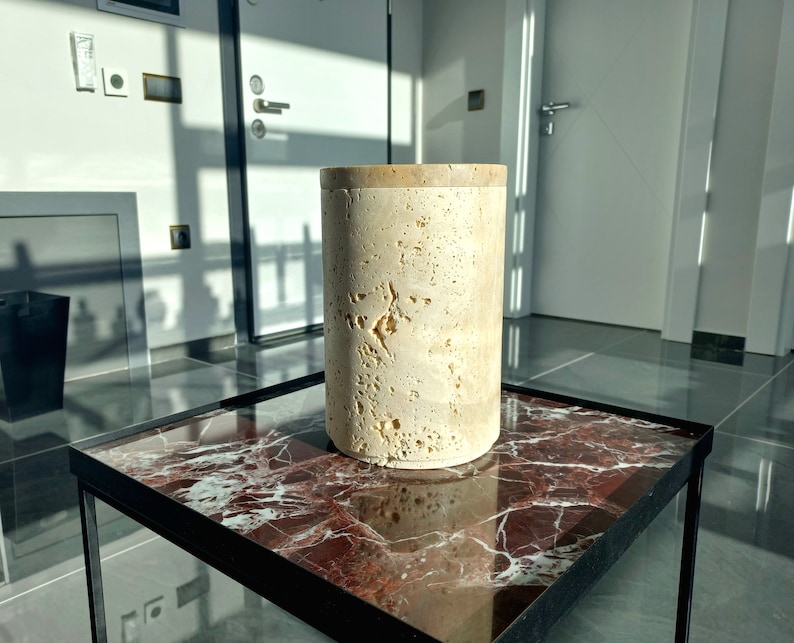 Cream Travertine Jar With Lid: Cylindrical Vase, Wine Chiller - Etsy