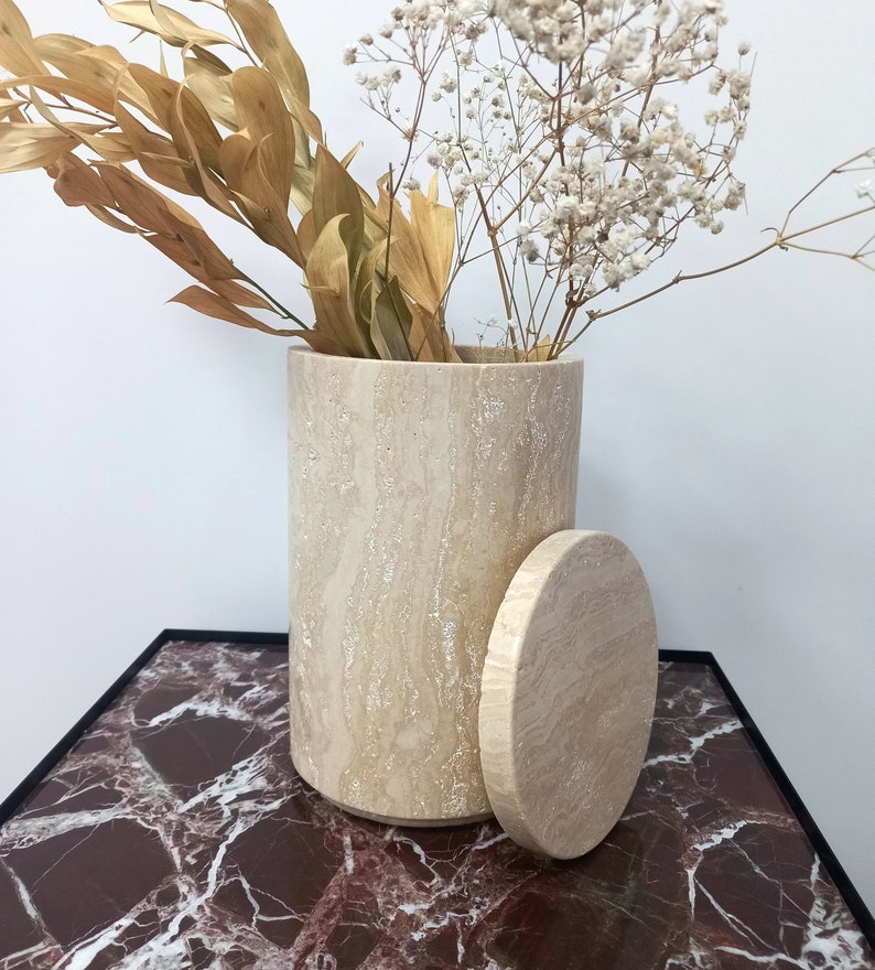 Cream Travertine Jar With Lid: Cylindrical Vase, Wine Chiller - Etsy