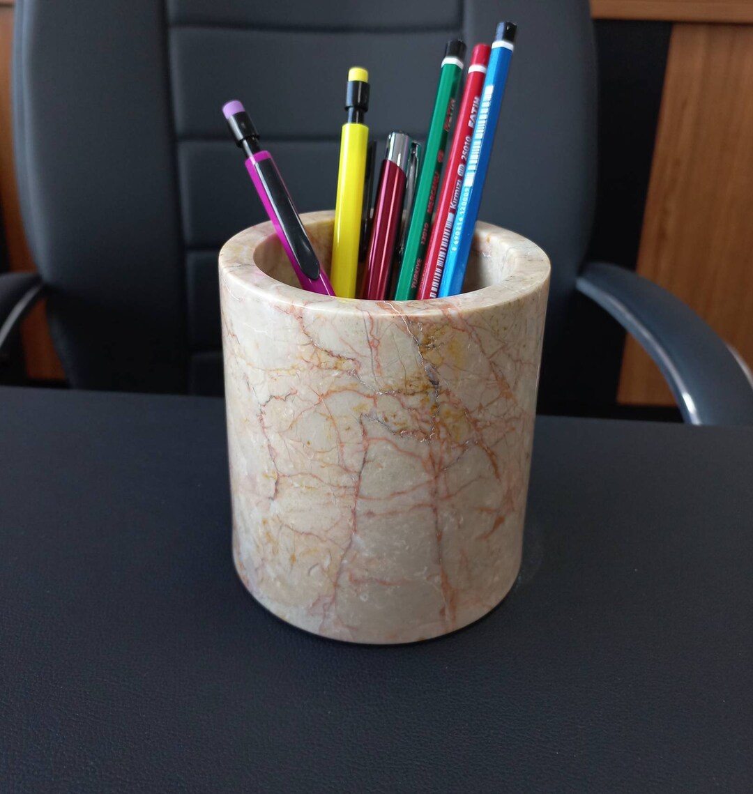 Natural Beige Marble Pen Holder: Desk Brush Organizer - Etsy