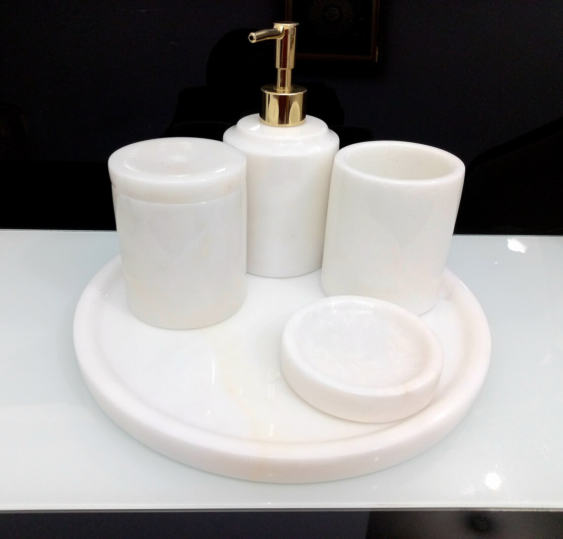 Natural Marble Bathroom Set 7 Pieces Pure White Marble Bath - Etsy