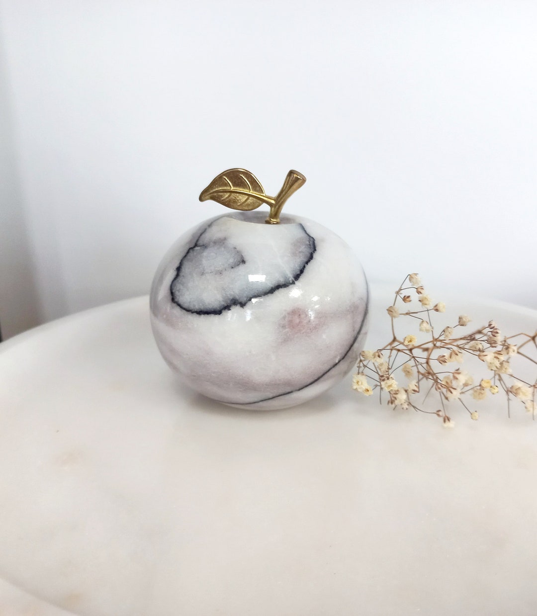 Large Marble Apple, Lilac Apple With Gold Colored Leaf, Black and ...