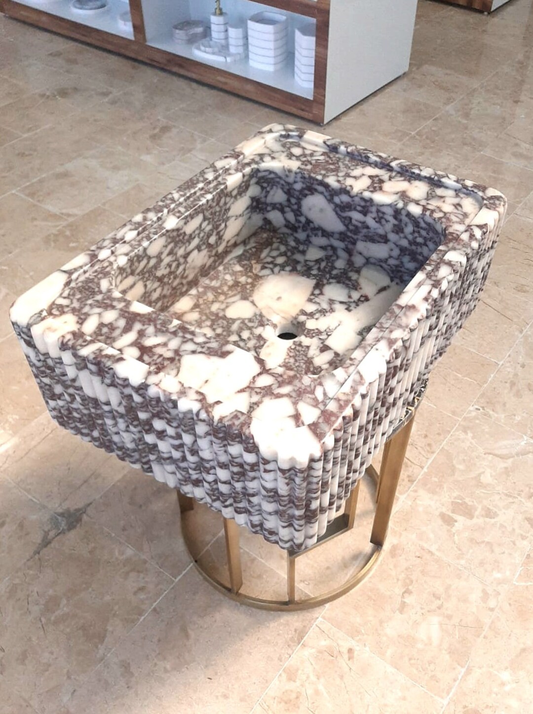Calacatta Viola Marble Sink: Custom Fluted Design, Vertical Rods - Etsy
