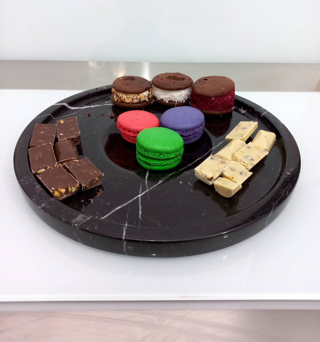 10 Marble Serving Platter, Natural Black Marble Platter With Saucer ...