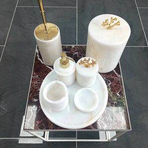 Natural Marble Bathroom Set, 7 Pieces, Pure White Marble Bath Set, Home ...