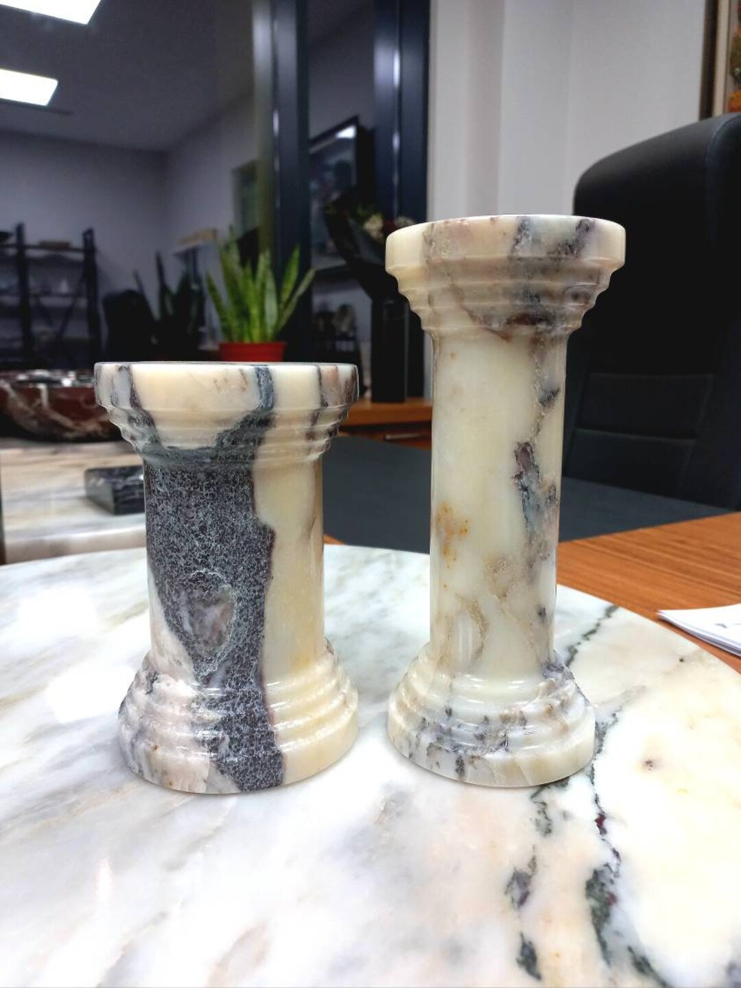 Natural Marble Candlestick Holders, a Set of 2, Columnar Candle Holders ...