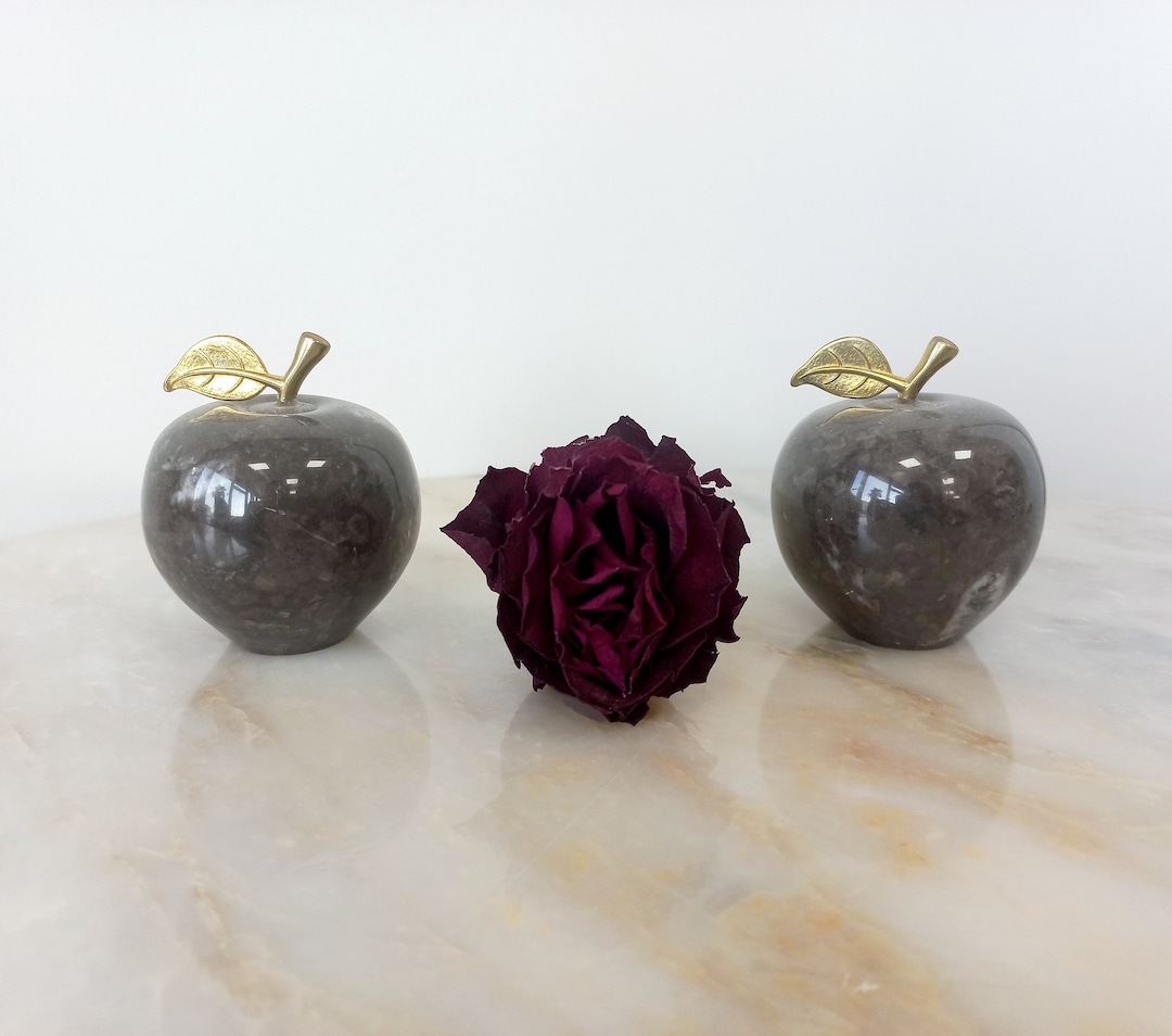 Decorative Marble Apples, a Set of 2, Dark Gray Apples With Gold ...