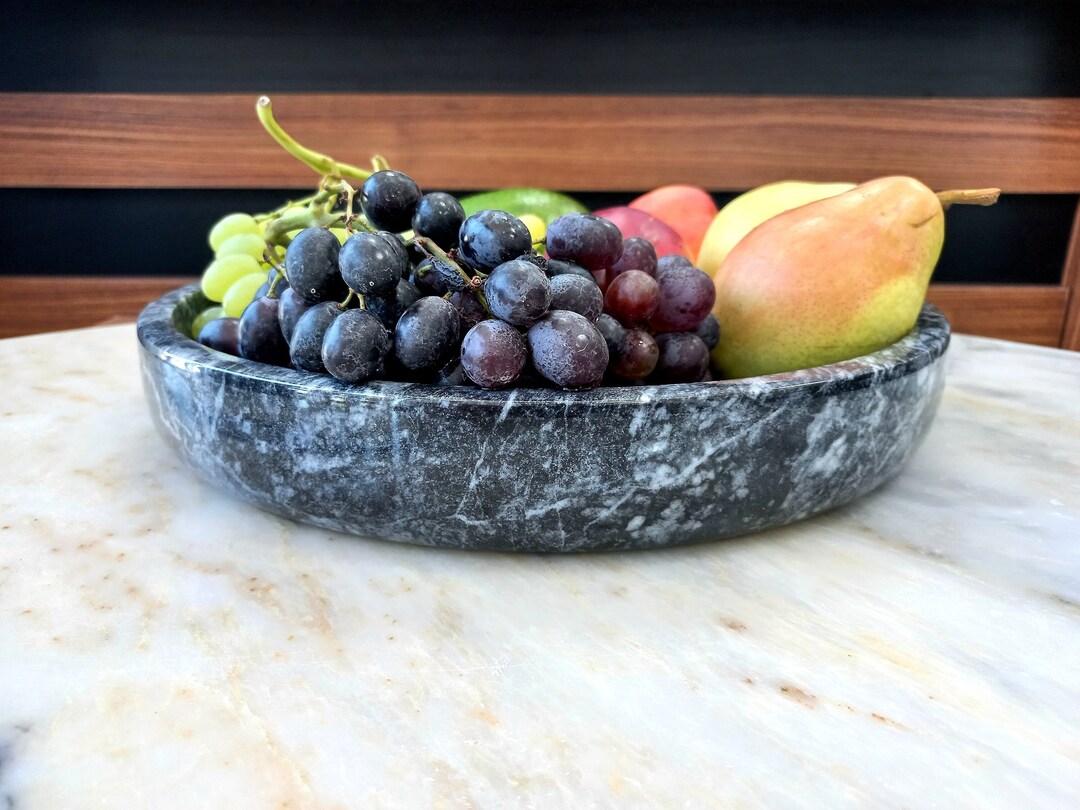 12" (30 Cm) Marble Fruit Serving Bowl, Tiger Black-gray-white Marble ...