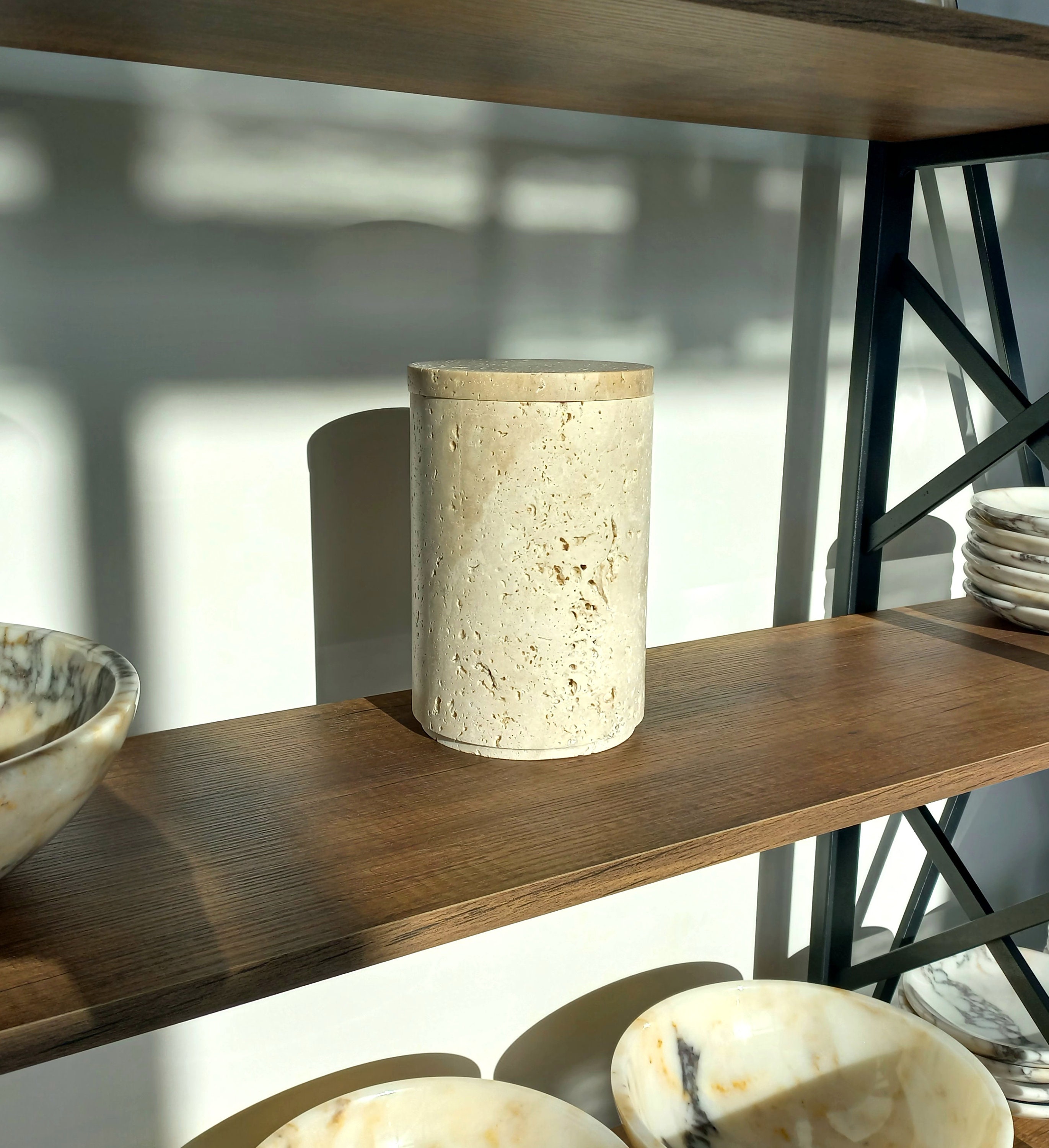 Cream Travertine Jar With Lid: Cylindrical Vase, Wine Chiller - Etsy