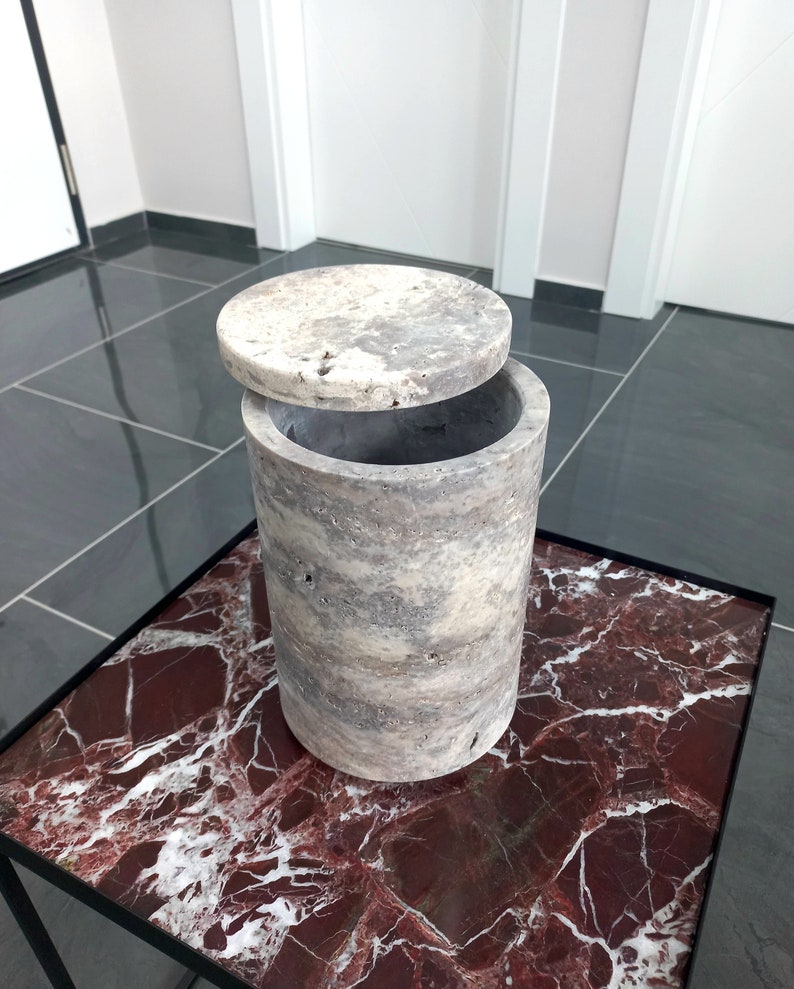 Natural Silver Travertine Jar With Lid: Cylinder Vase, Wine Chiller - Etsy
