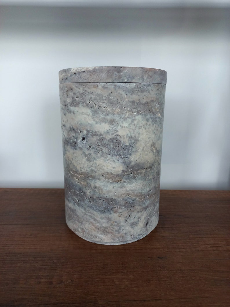 Natural Silver Travertine Jar With Lid: Cylinder Vase, Wine Chiller - Etsy