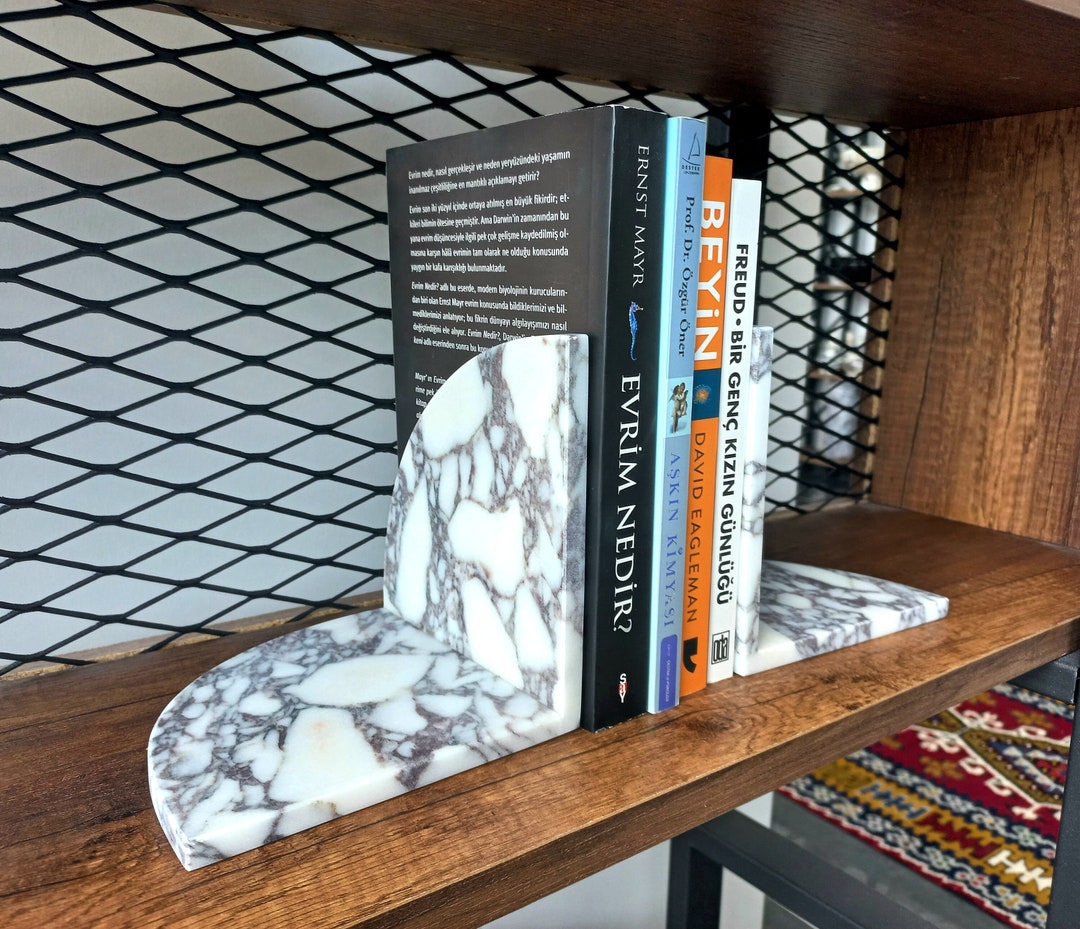 Elegant Bookend Pair, Natural Calacatta Viola Marble Bookend Pair ...