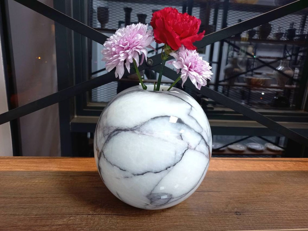 Planet Vase; Spherical Marble Vase, Natural Lilac Marble Vase, Ball ...