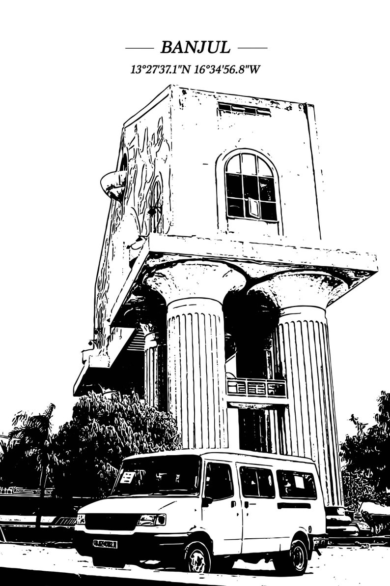 Banjul, the Gambia – arch 22 Monument With Coordinates. Travel Themed ...