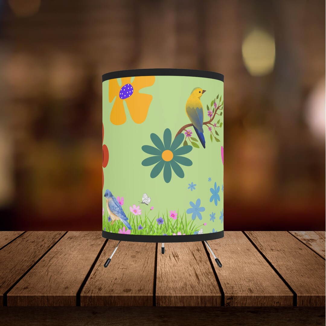 Lime Cream Cottagecore Flower Lamp Funky Home Decor Colorful Bird ...