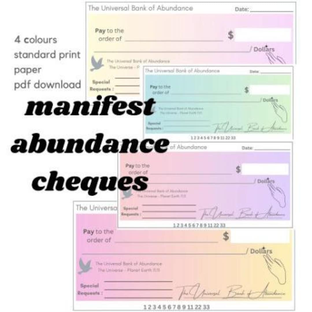 Money Manifestation Checks Printable Cheque Law of Attraction ...
