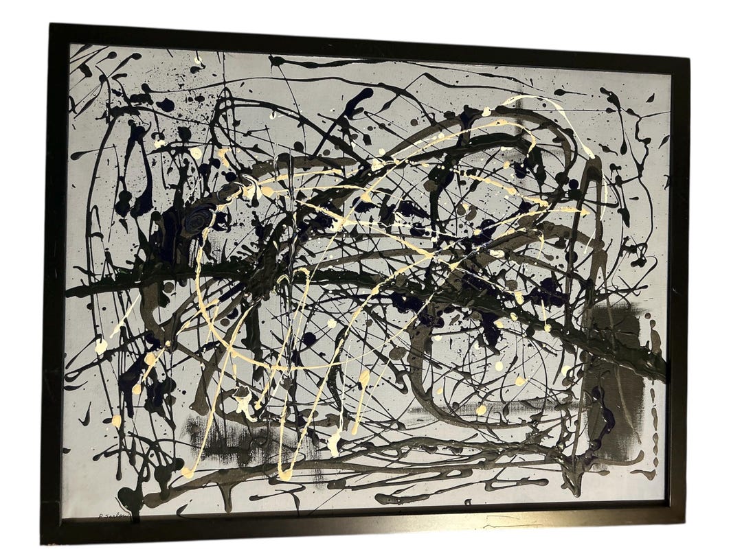 Abstract Expressionist Splatter Painting, 25x19 Inches Framed Size ...