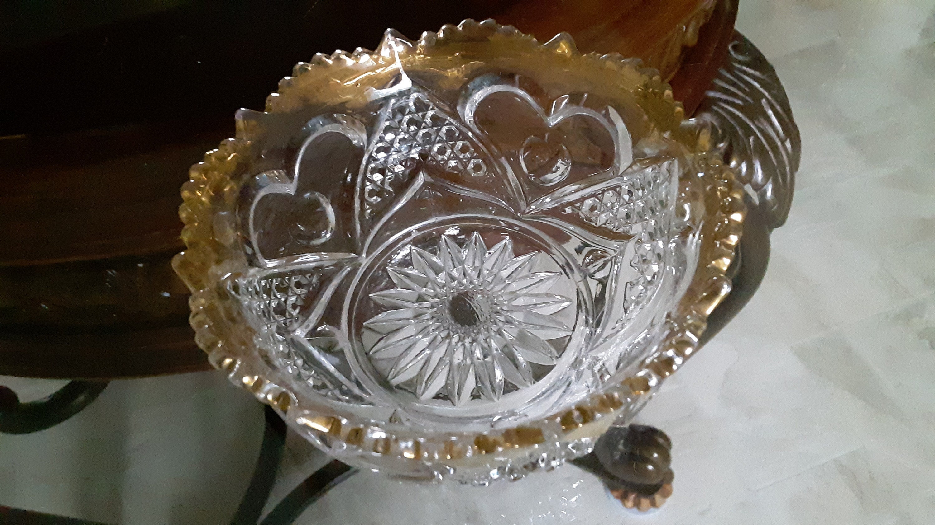 Antique Master Gold Rim Berry Bowl Tarentum Glass Co Aka Heart With ...