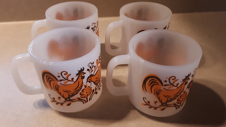 Vintage Glasbake Rooster and Hen Coffee Mugs Rare Find - Etsy