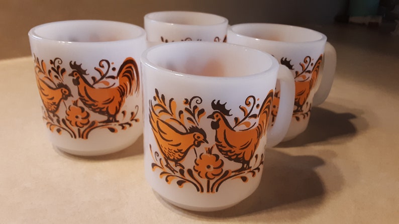 Vintage Glasbake Rooster and Hen Coffee Mugs Rare Find - Etsy