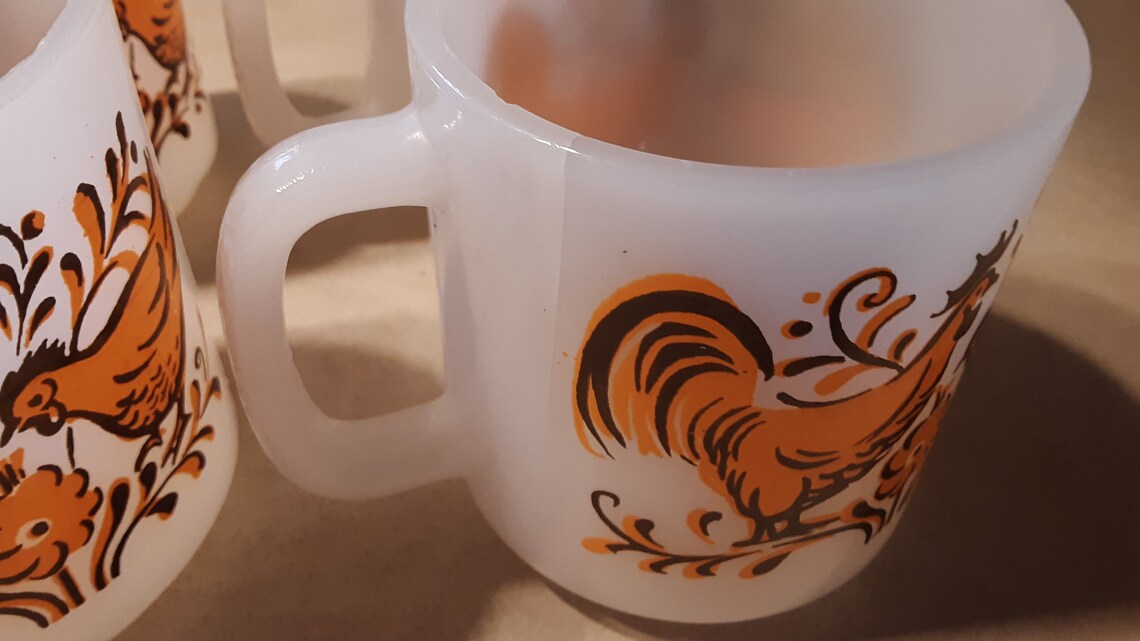 Vintage Glasbake Rooster and Hen Coffee Mugs Rare Find - Etsy