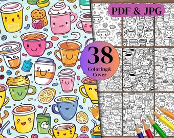 COFFEE Digital Coloring Page, Cafe Doodle Adult Coloring Book ...