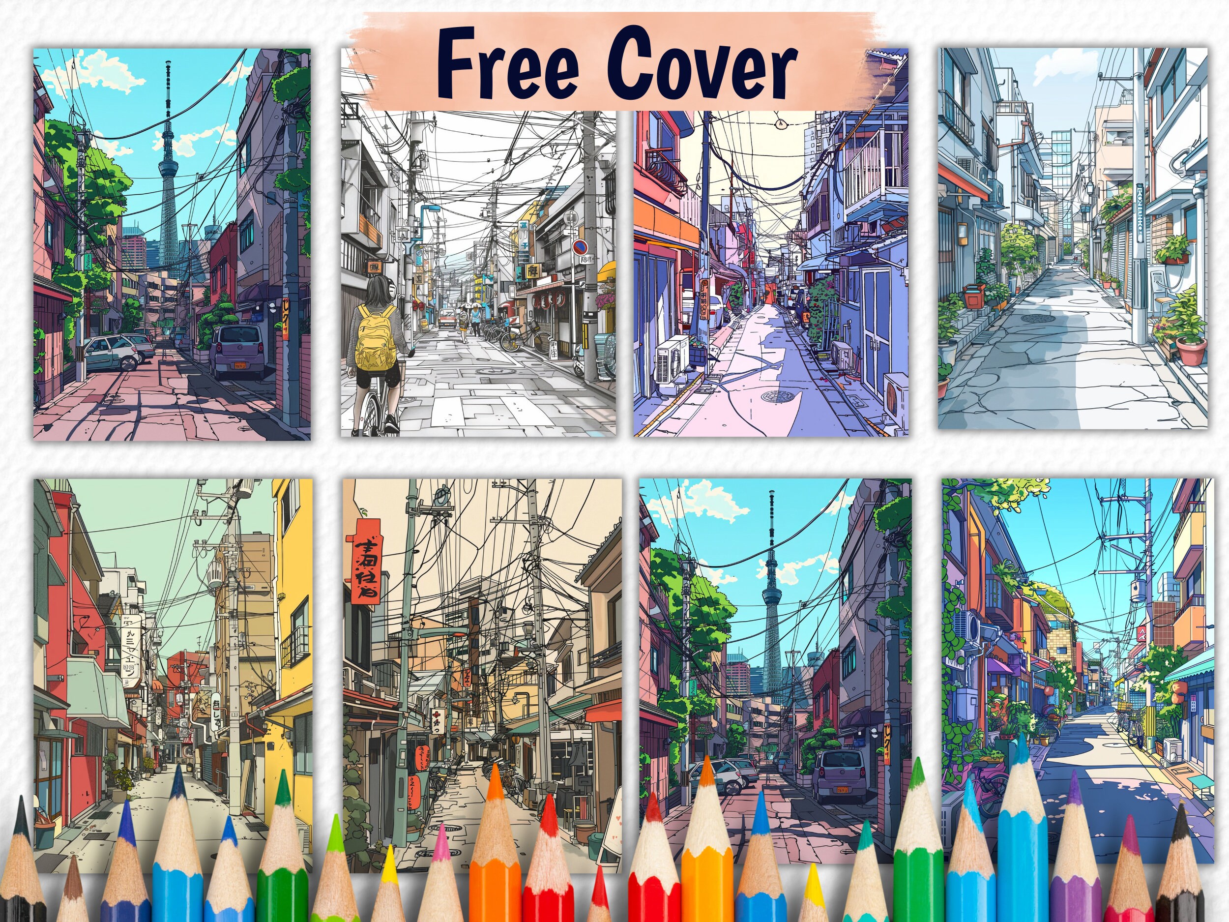 40 Tokyo City Coloring Book, Printable PDF, Japan Cafe Scenes Coloring ...
