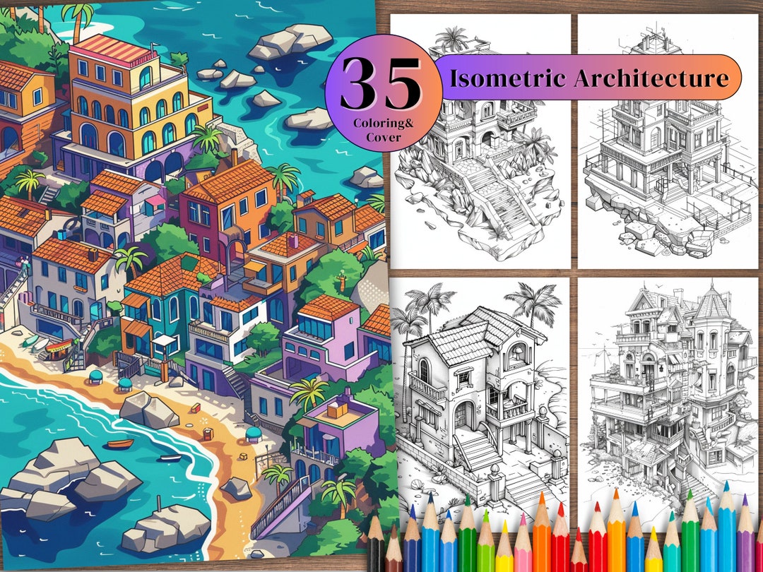 35 Architecture Coloring Pages Buildings ,digital Downloads PDF Files ...